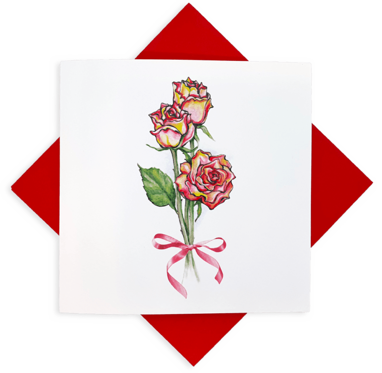 Käsitsi joonistatud "Roosid" armas kaart kallimale sõbrapäevaks.